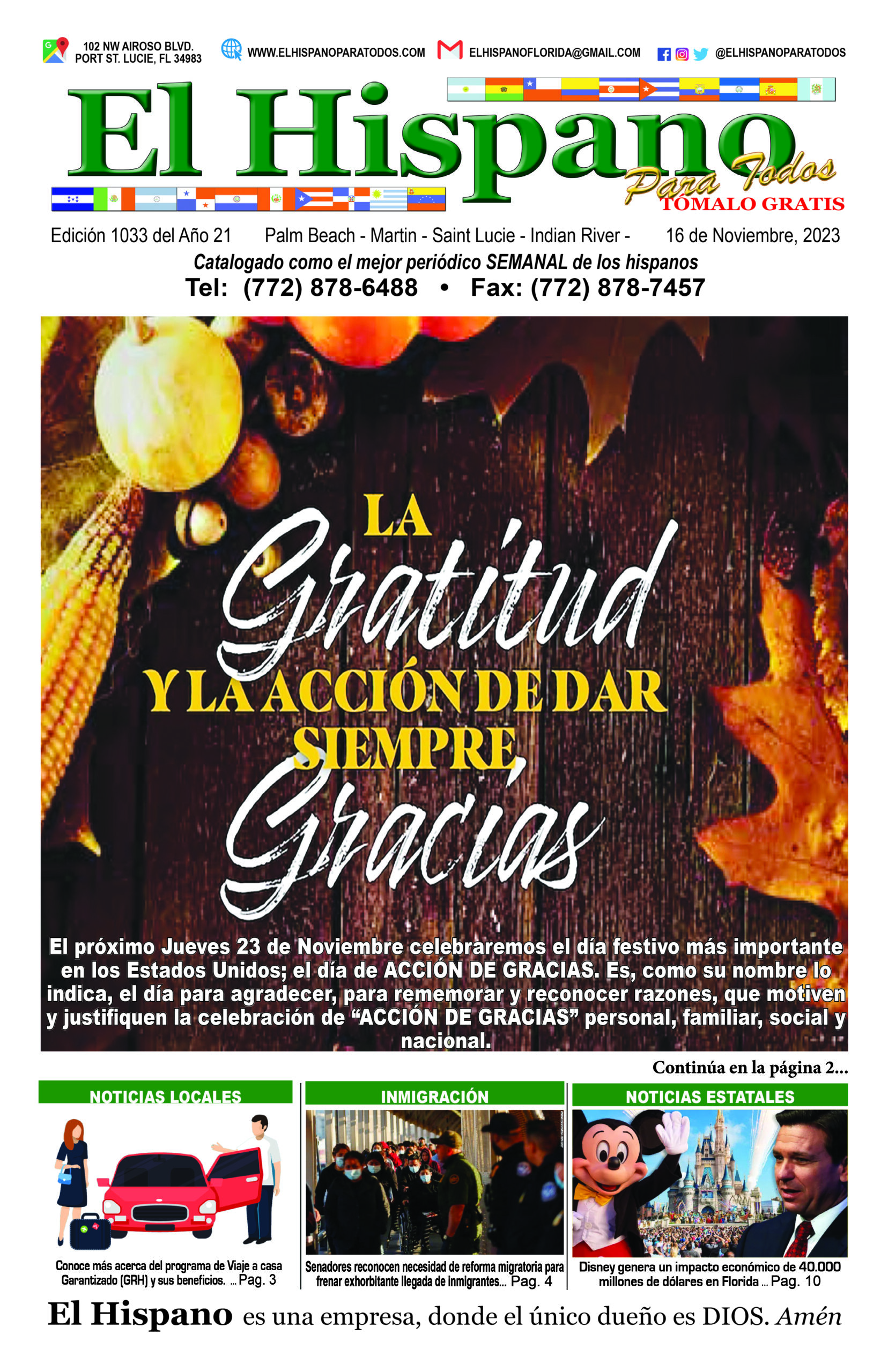 El Hispano para todos Edición 1033 Noviembre 16, 2023
